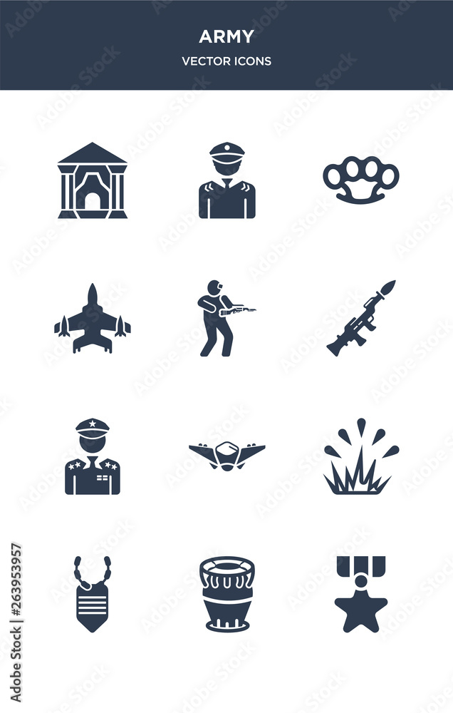 12 army vector icons such as condecoration, depth charge, dog tag ...