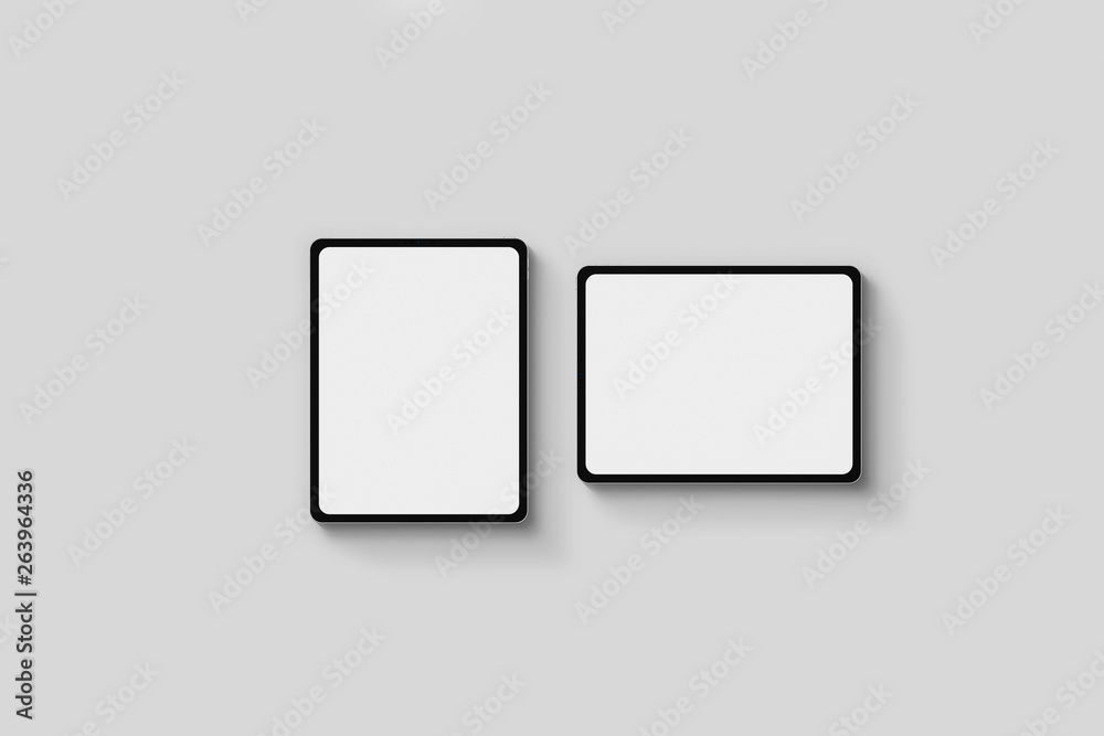 Realistic Tablets pc computer with blank screen on soft gray background ...