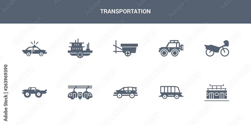 10 transportation vector icons such as metro, minibus, minivan ...