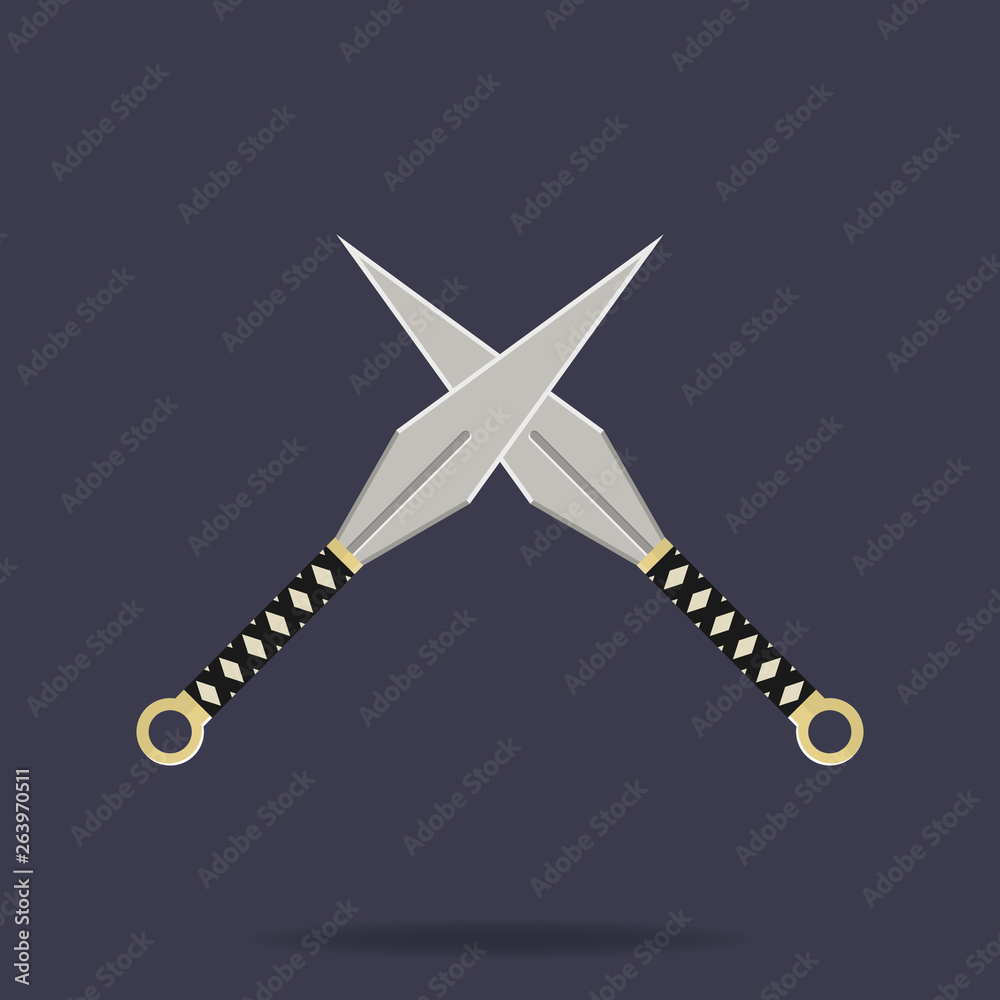 Crossed kunai throwing knives icon. Ninja weapon. Samurai equipment ...