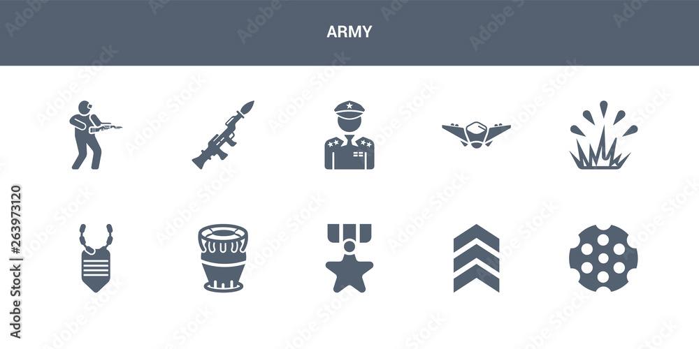 10 army vector icons such as chamber, chevrons, condecoration, depth ...