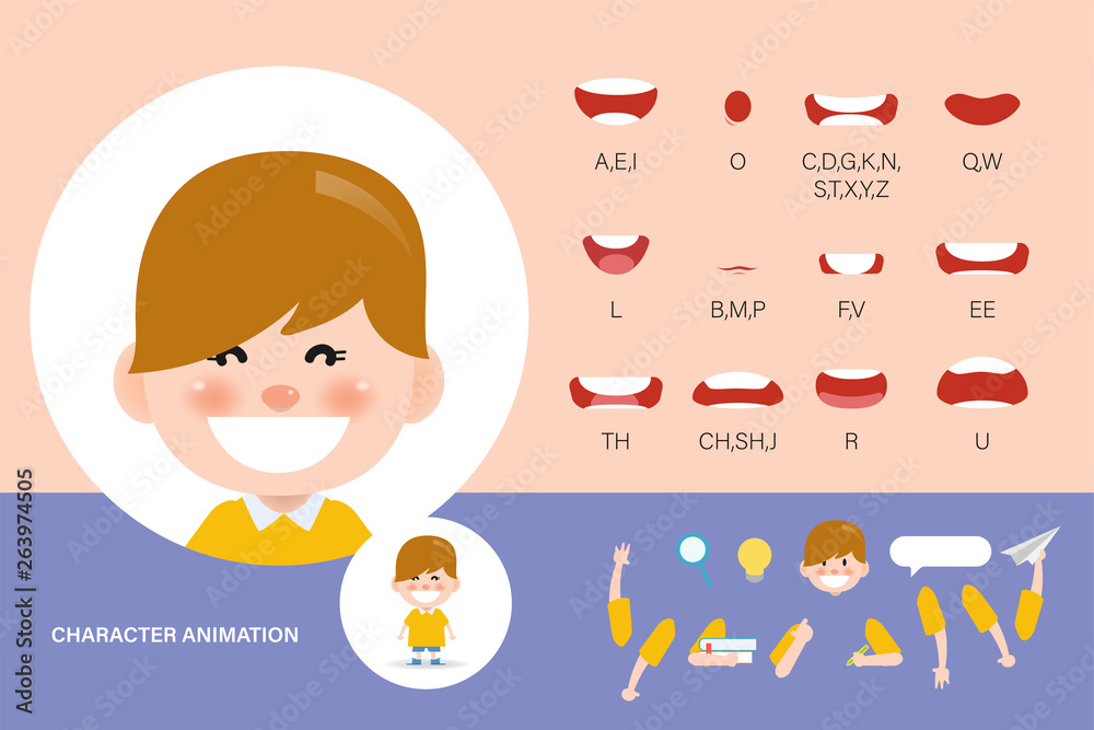 Mouth animation set for children. Lip sync collection character ...