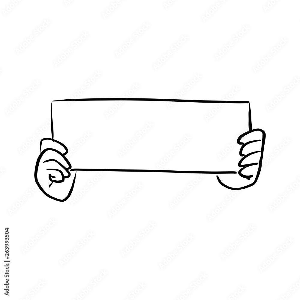 hand holding blank paper sign vector illustration sketch doodle hand ...