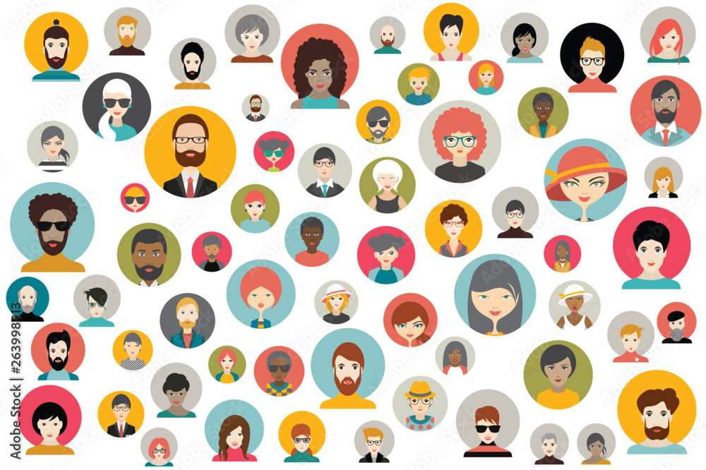 Mega set of persons, avatars, people heads different nationality in ...