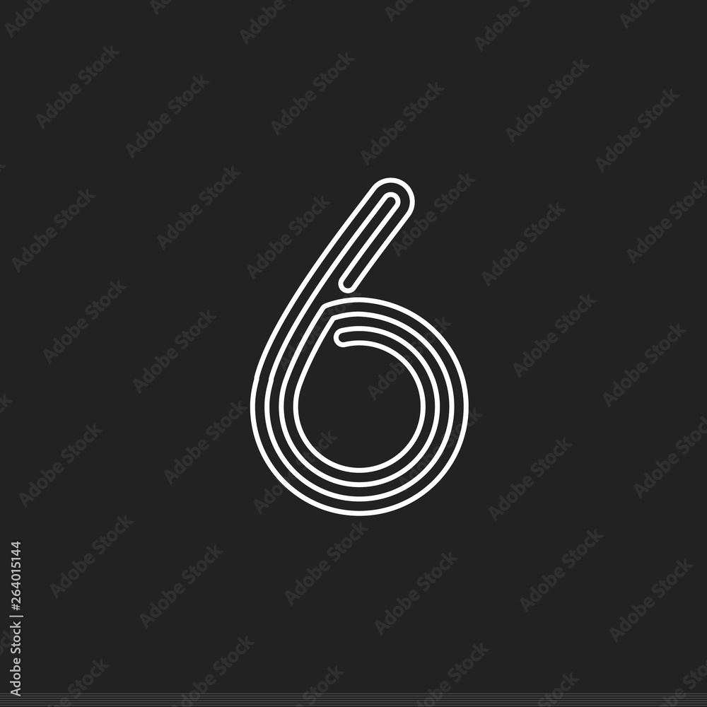 Lines number 6, thread maze style vector latin number for logo and ...