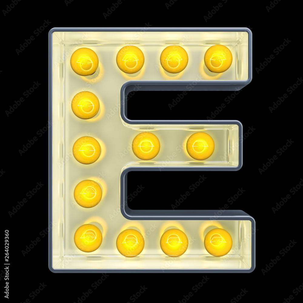 Light bulb letter E, retro glowing font. 3D rendering Stock ...