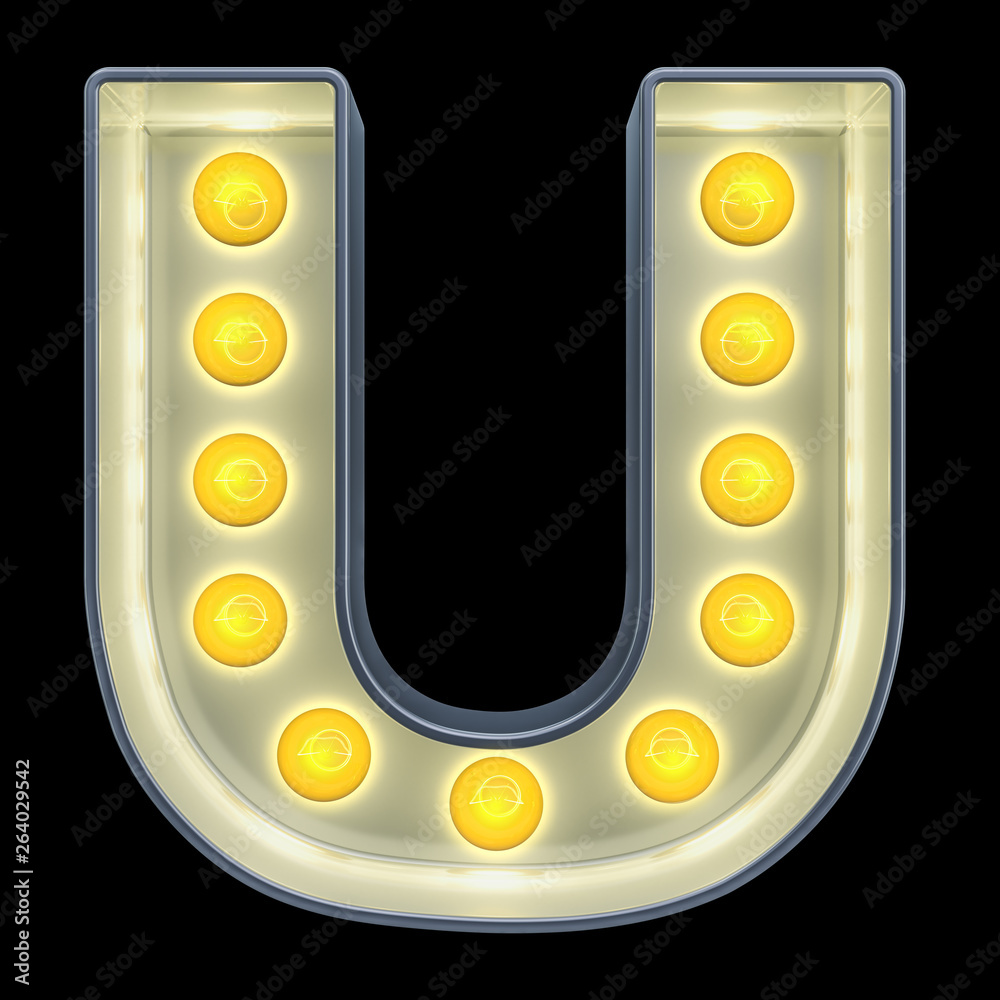 Light bulb letter U, retro glowing font. 3D rendering Stock ...