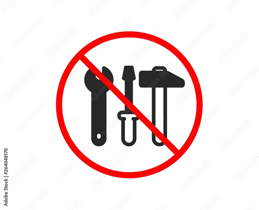 No or Stop. Spanner, hammer and screwdriver icon. Repair service sign ...