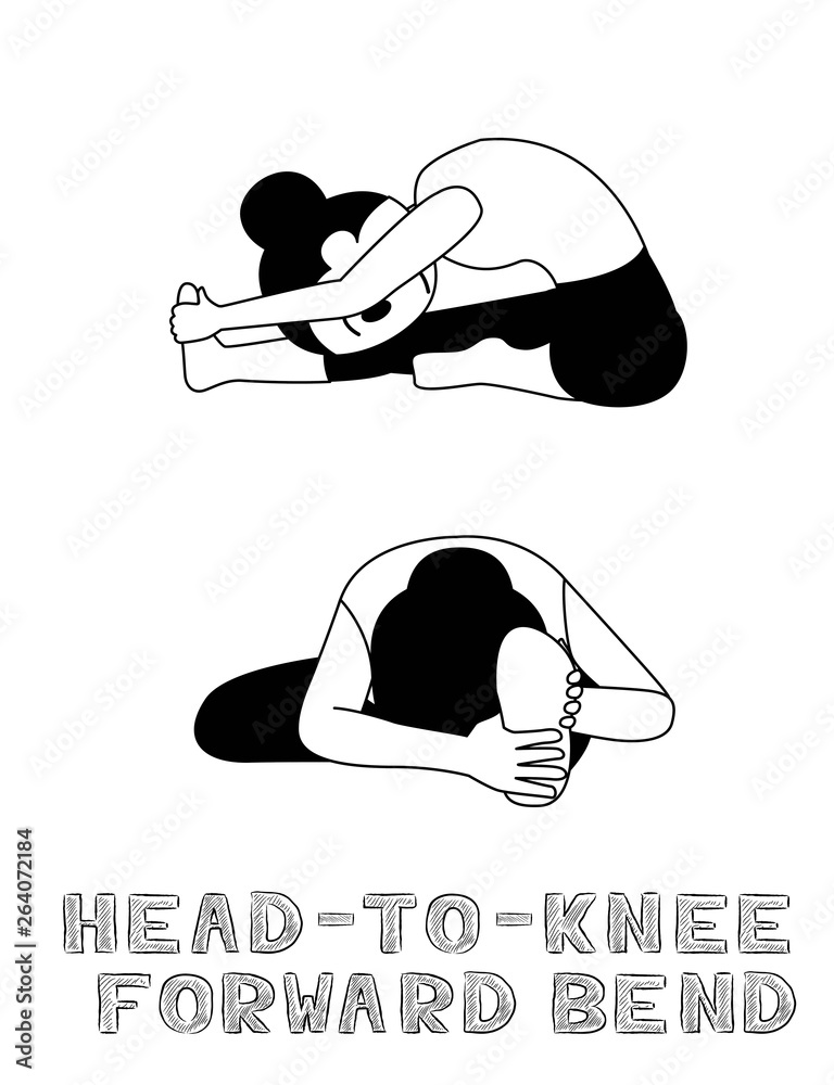 Yoga Head-to-Knee Forward Bend Cartoon Vector Illustration Monochrome ...
