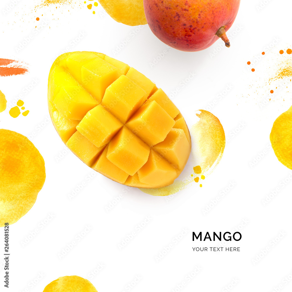 Creative layout made of mango on the watercolor background. Flat lay ...