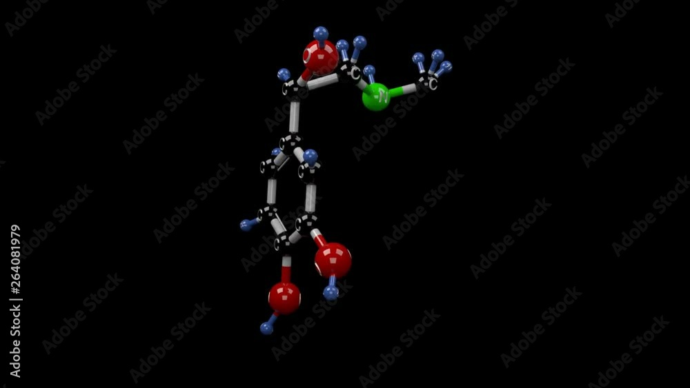 Adrenaline molecule. Molecular structure of epinephrine, active ...