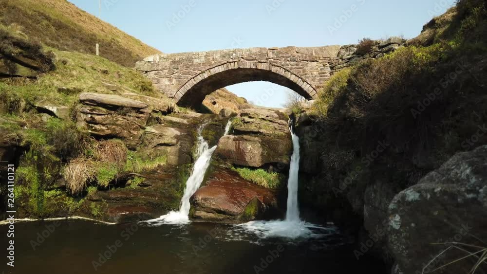 River Dane and waterfalls at Three Shires Head, the meeting point of ...