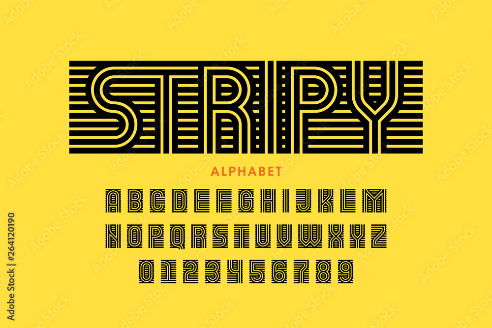 Striped font design, alphabet letters and numbers Stock Vector | Adobe ...