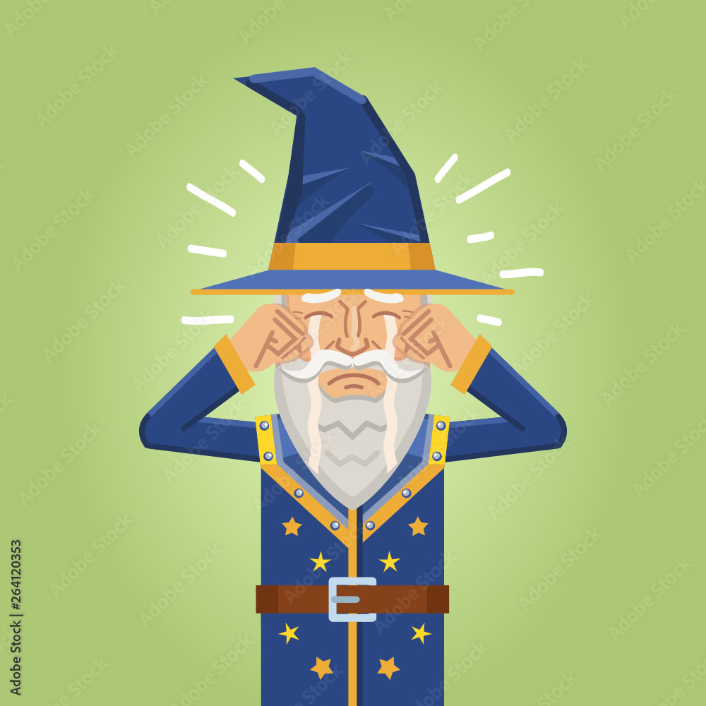 Illustration of a sad wizard crying. Emoticon, emoji, facial expression ...