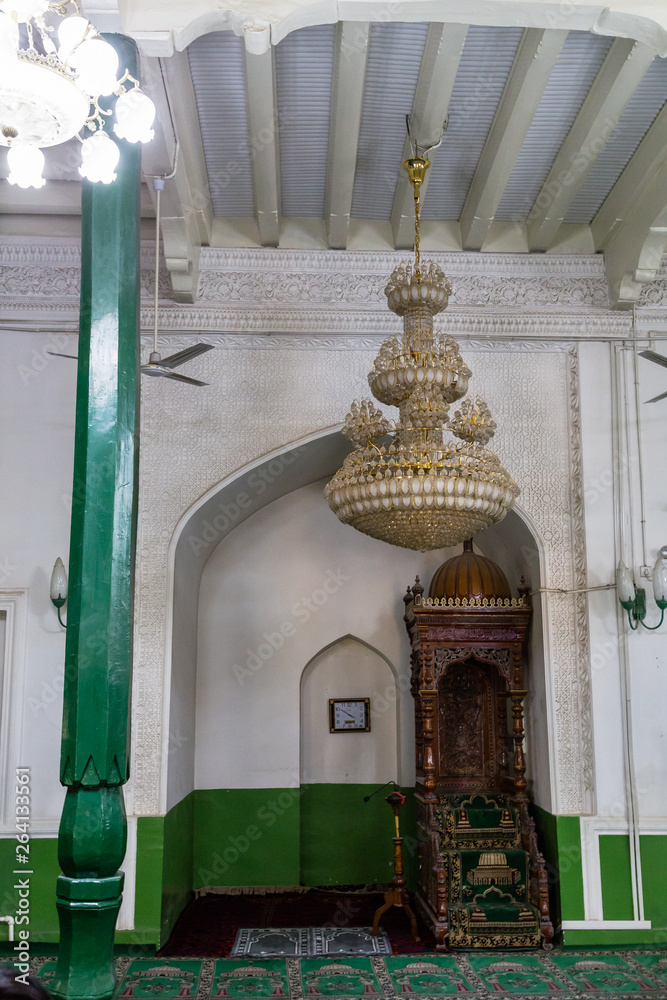Aug 2017, Kashgar, Xinjiang, China: the interiors of Id Kah Mosque, the ...