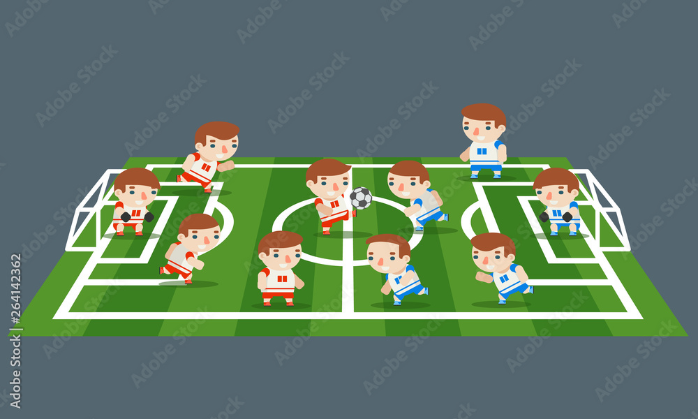 Football sport play field grass soccer game teams players cartoon kids ...