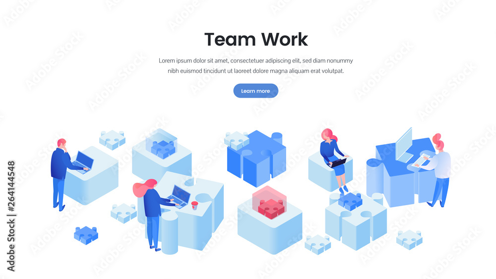 Teamwork web banner 3D vector template Stock Vector | Adobe Stock