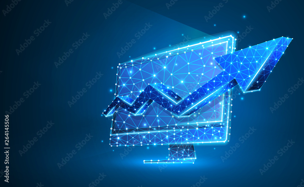 Computer monitor with arrow up symbol. Device, growth, success, display ...