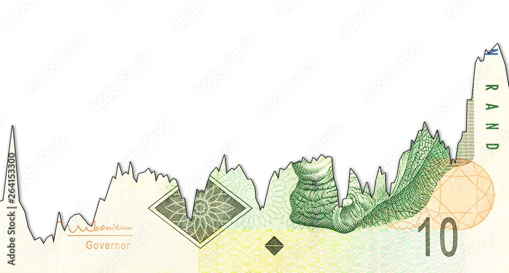 ภาพประกอบสต็อก 10 south african rand banknote decline graph indicating ...