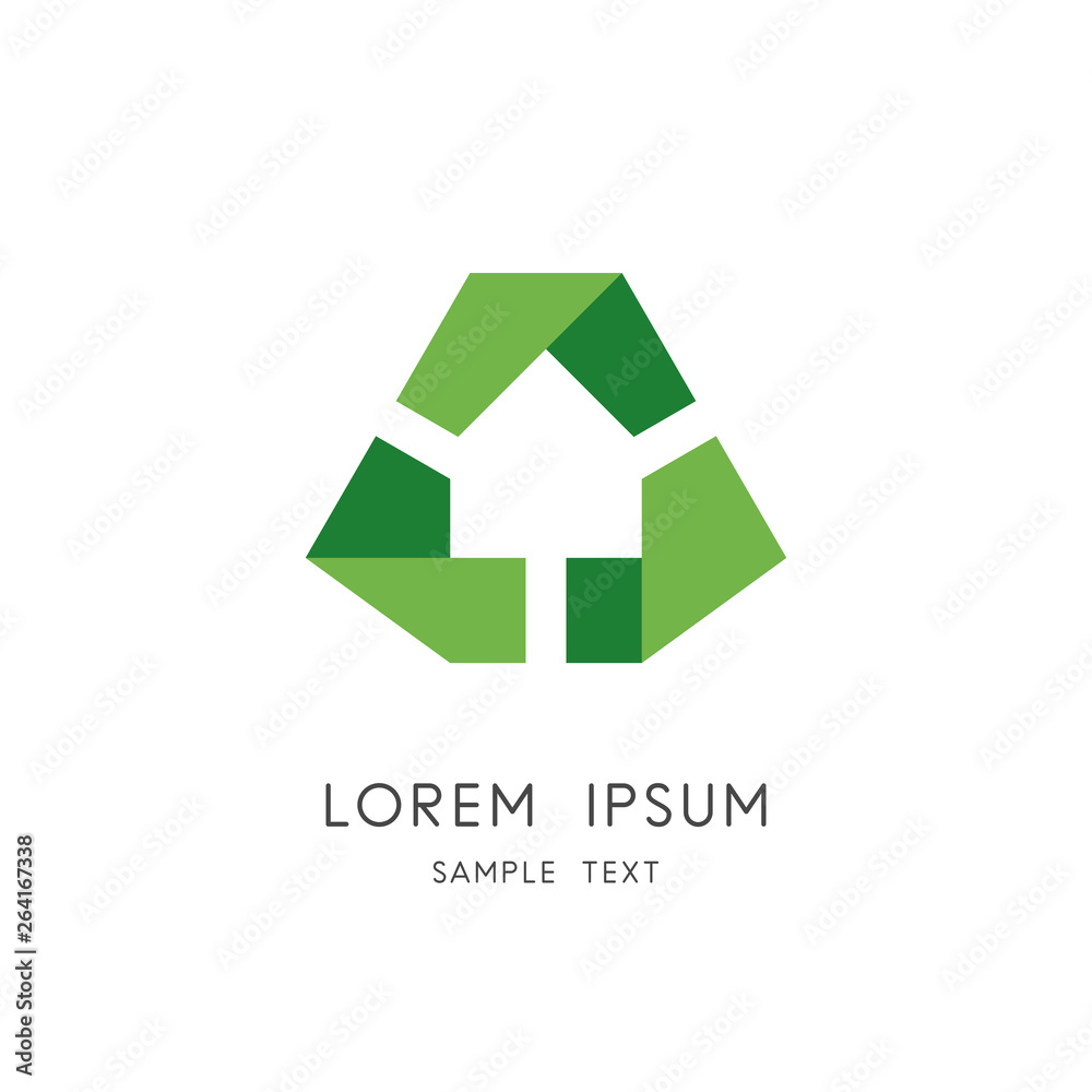 Green home logo - ribbon cycle and eco house symbol. Ecology and ...