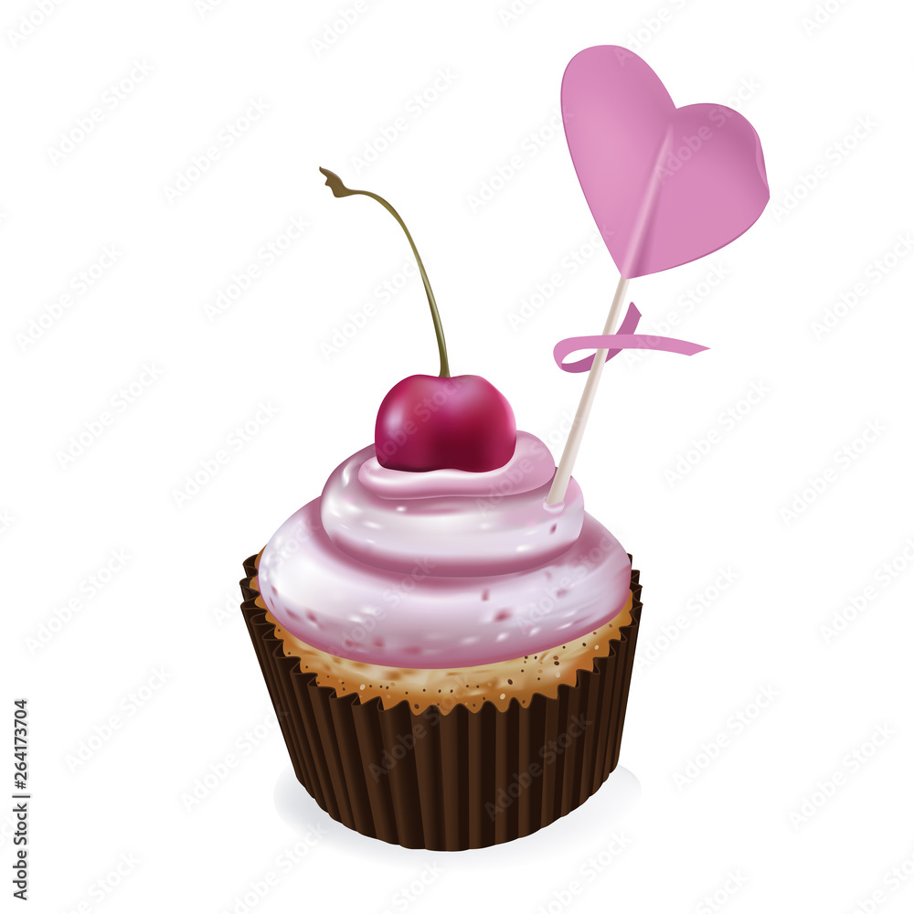 Pink Cupcake With Cherry Clipart