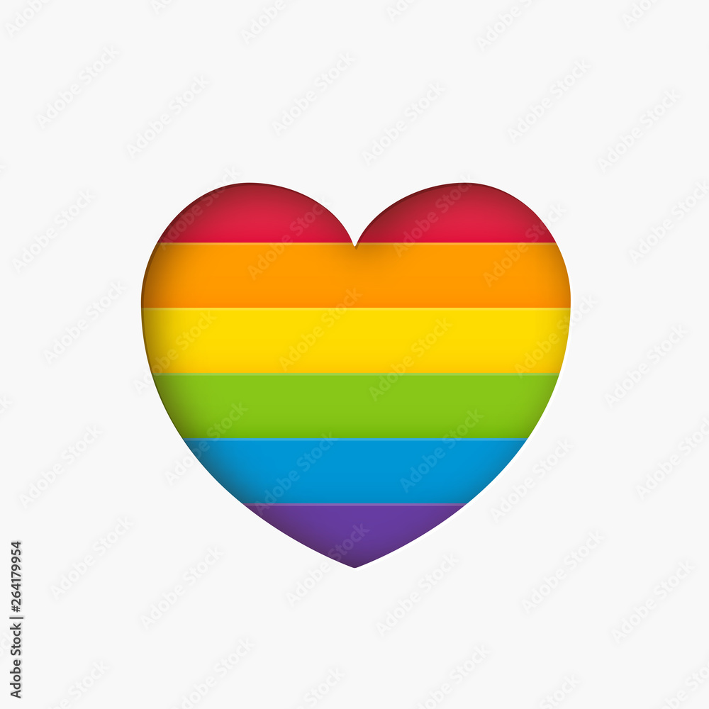 Heart lgbt sign rainbow color stripe. Pride flag Paper cut heart shape ...