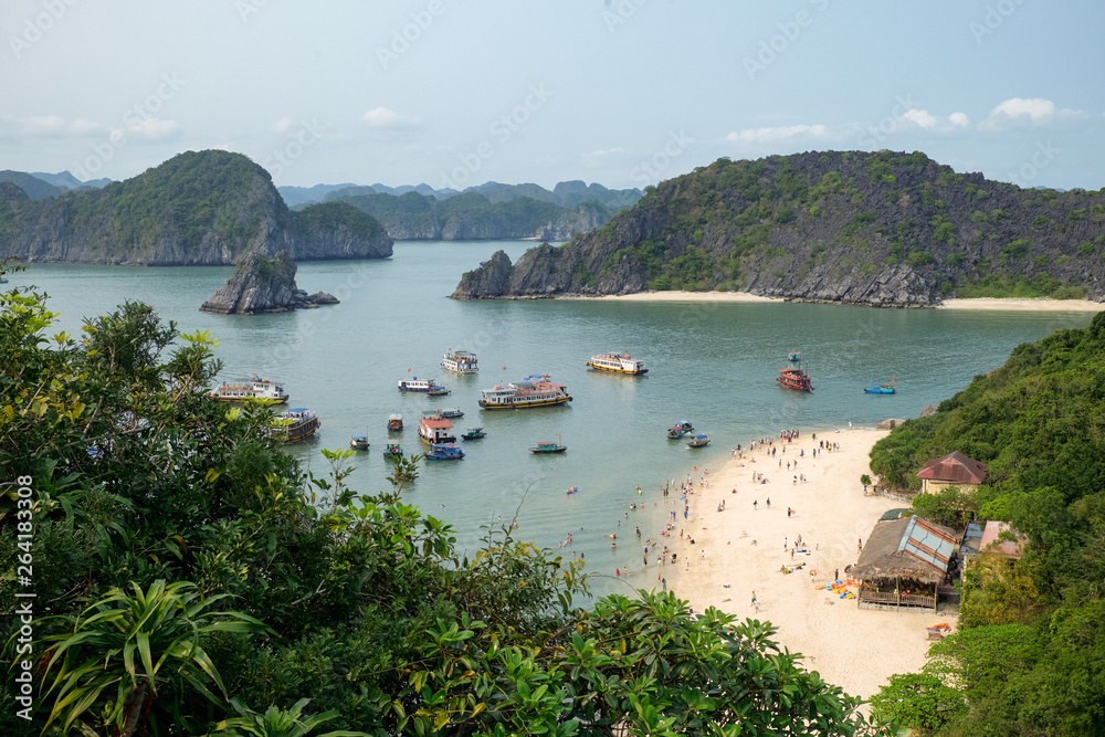 Monkey island beach at Cat Ba, Ha Long Bay, Vietnam - aerial view Stock ...