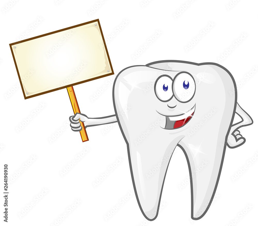 cartoon tooth with signboard, clip art vector illustration Stock Vector ...