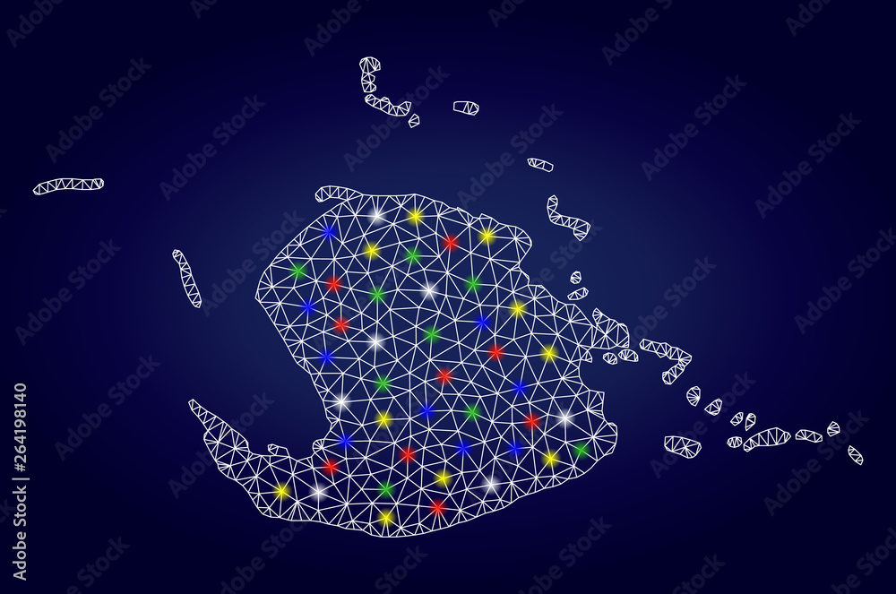 Glamour mesh vector Juventud Island map with glow light spots. Mesh ...