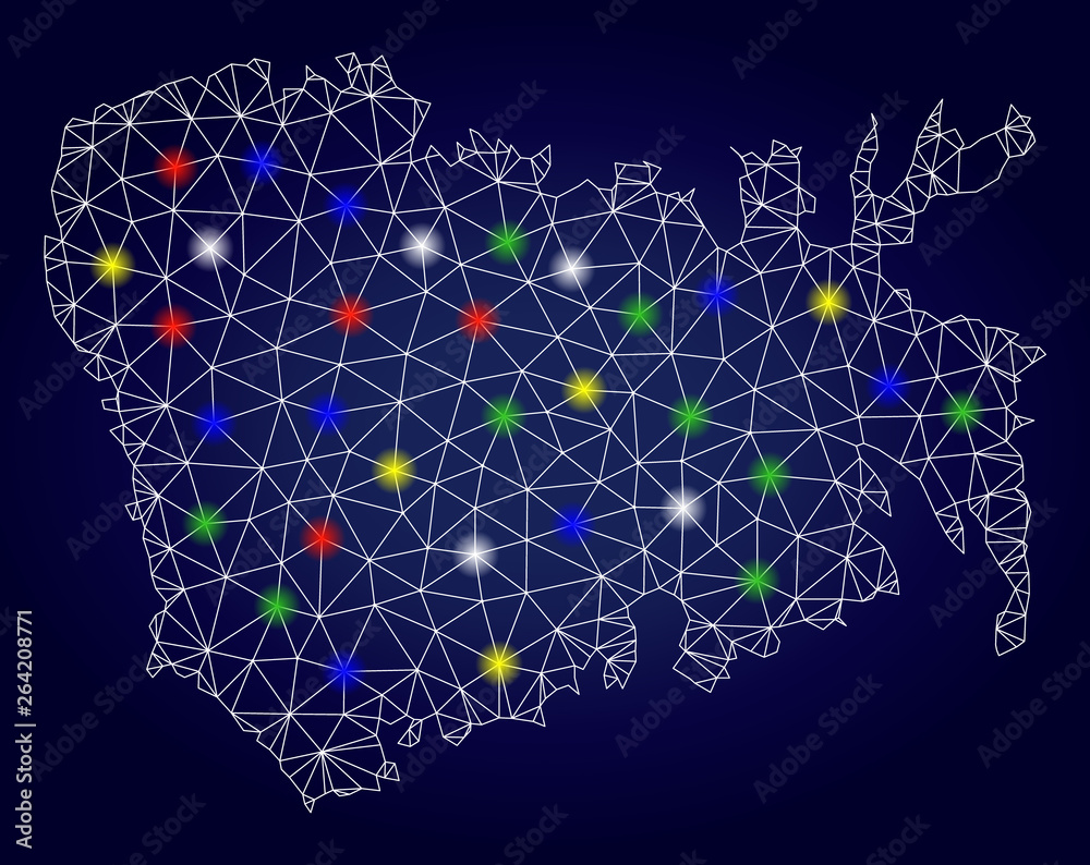 Glossy mesh vector Nuku Hiva Island map with glare light spots. Mesh ...