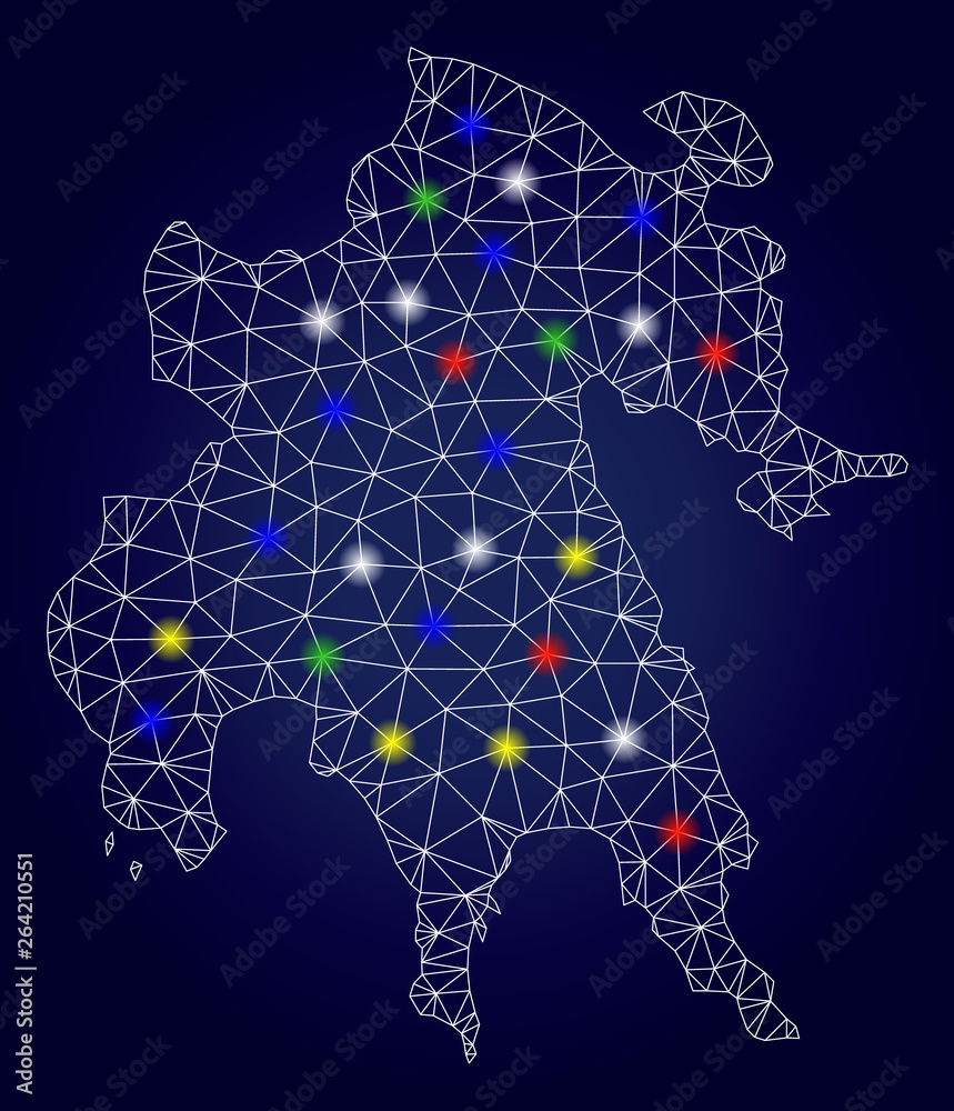 Glamour mesh vector Peloponnese Peninsula map with glare light spots ...