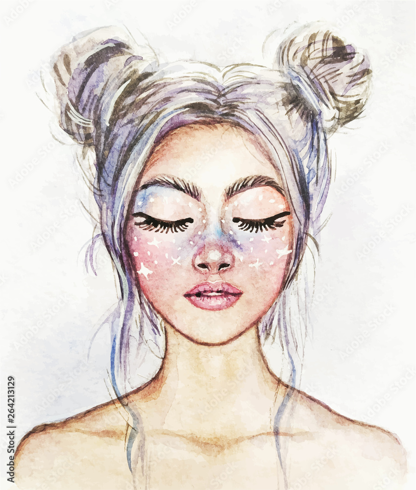 Drawing of a fantastic girl with a beautiful make-up. Snow Queen ...
