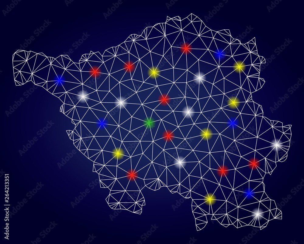Glamour mesh vector Saarland Land map with glare light spots. Carcass ...