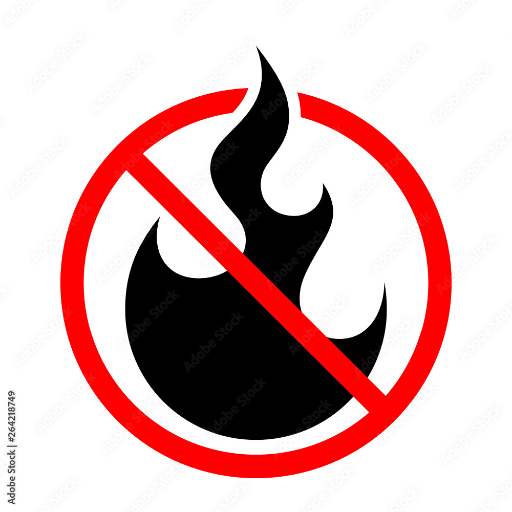 Prohibition sign vector. No fire, flame silhouette illustration, simple ...