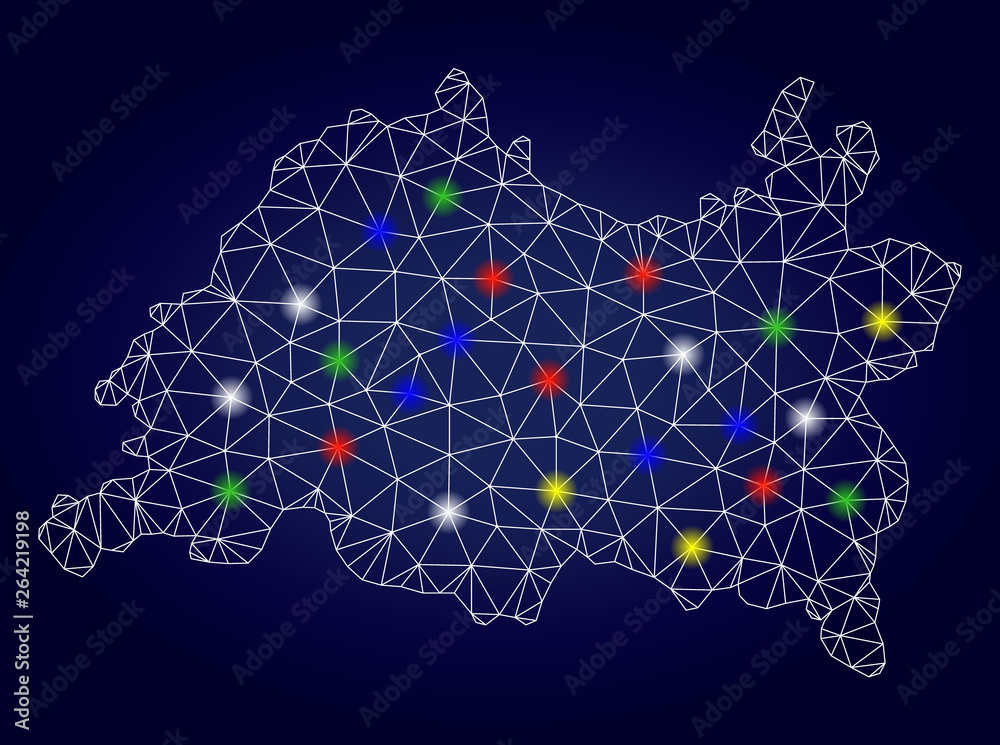 Glamour mesh vector Tatarstan map with glare light spots. Lowpoly model ...