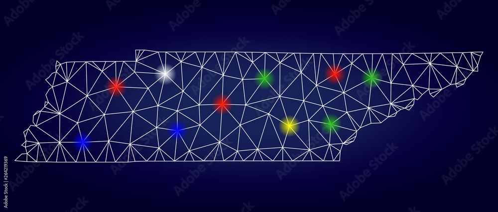 Bright mesh vector Tennessee State map with glare light spots. Mesh ...