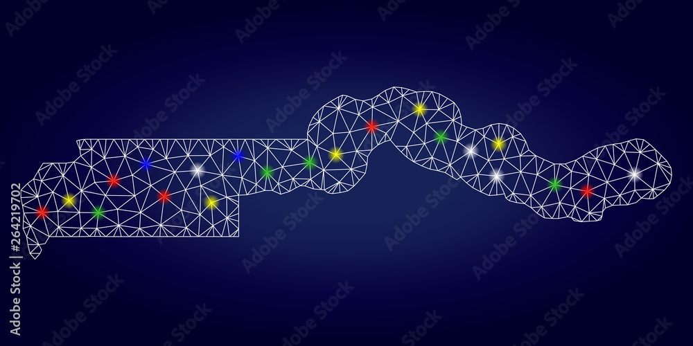 Bright mesh vector the Gambia map with glow light spots. Mesh model for political illustrations ...