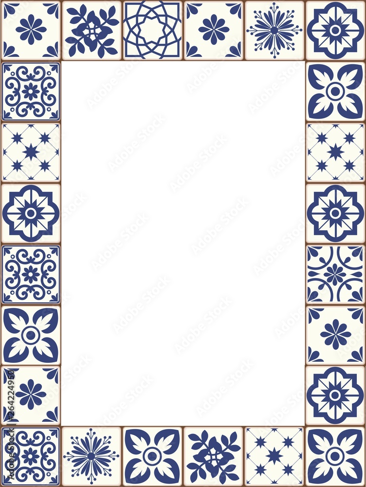 Beautiful Azulejo tiles vector frame Stock Vector | Adobe Stock