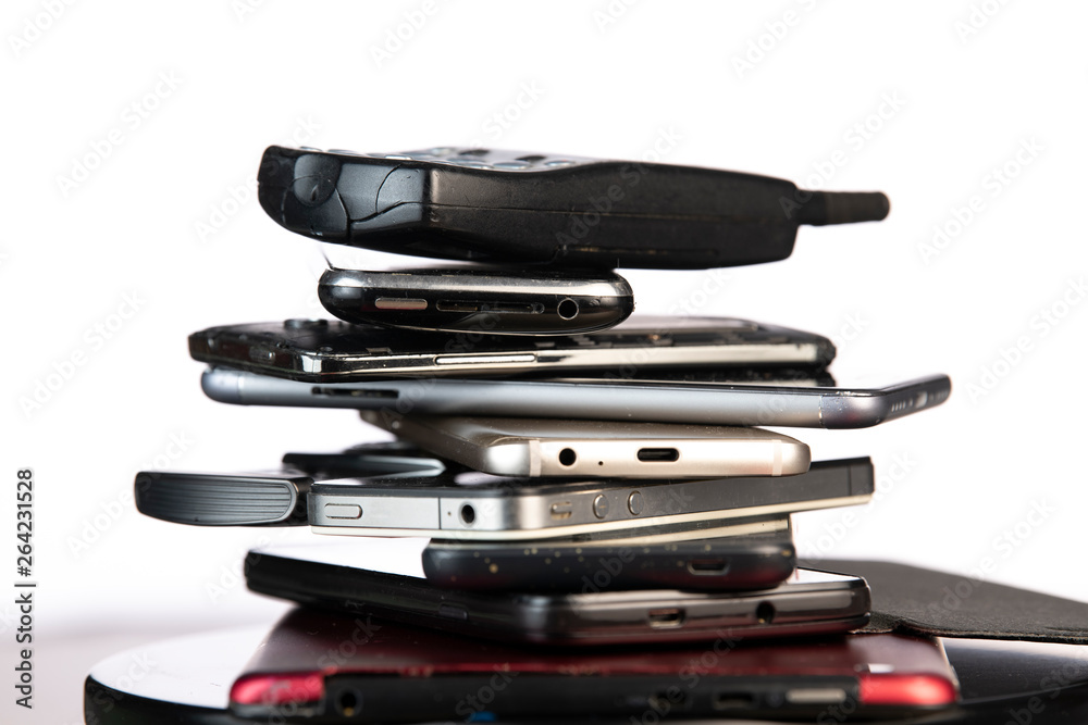 Outdated models of mobile phones and smartphones Stock Photo | Adobe Stock