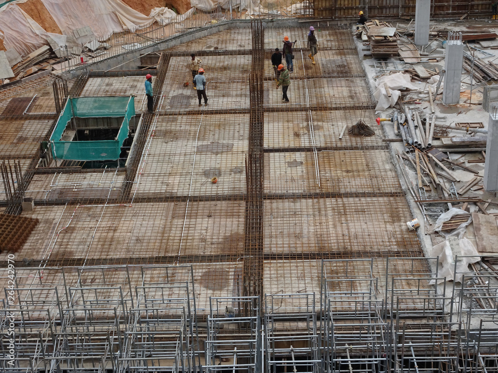 Floor slab and beam reinforcement bar under fabrication at the ...