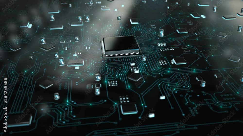 3D Render animation of AI Artificial intelligence in CPU chipset ...