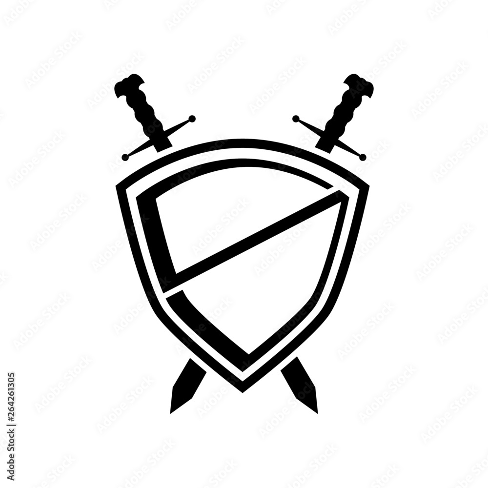 Shield with swords. Illustration of shield with swords as a symbol of ...
