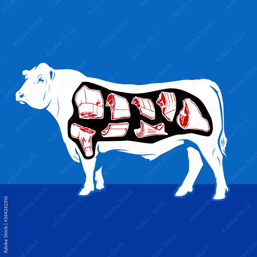 Vector Illustration of Black Angus Cuts of Beef Stock Vector | Adobe Stock