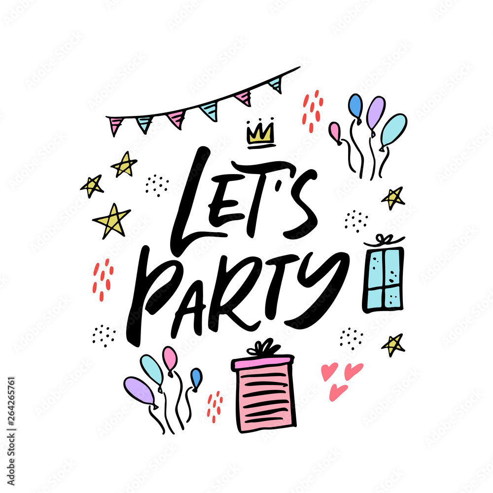 Lets party cartoon hand drawn vector lettering Stock Vector | Adobe Stock