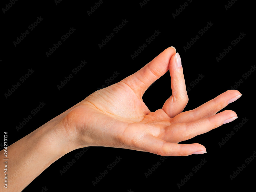 Woman hand showing mudra gesture or holding something. Stock Photo ...
