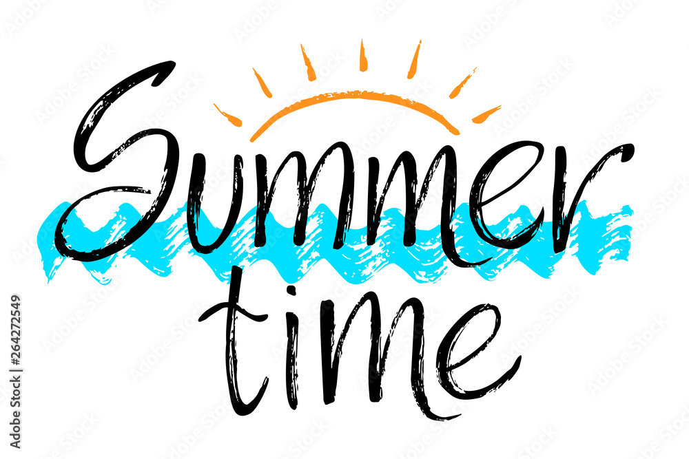 Dry brush lettering composition with text Summer time. Logo design ...