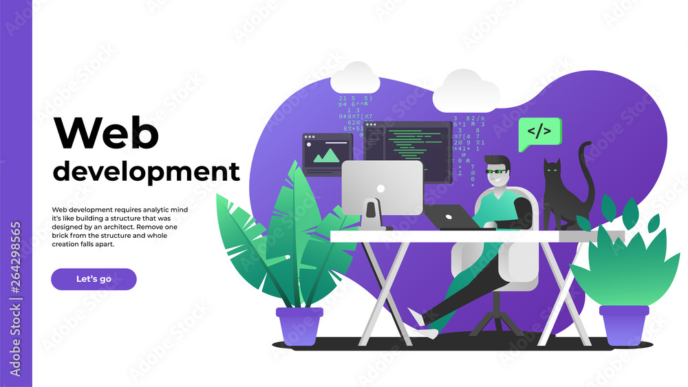 developer work flat art modern design artist cloud technology html css ...