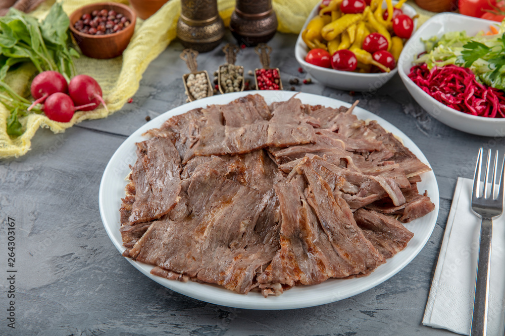 Turkish Doner Kebab on plate. Arabic traditional doner with pita bread ...
