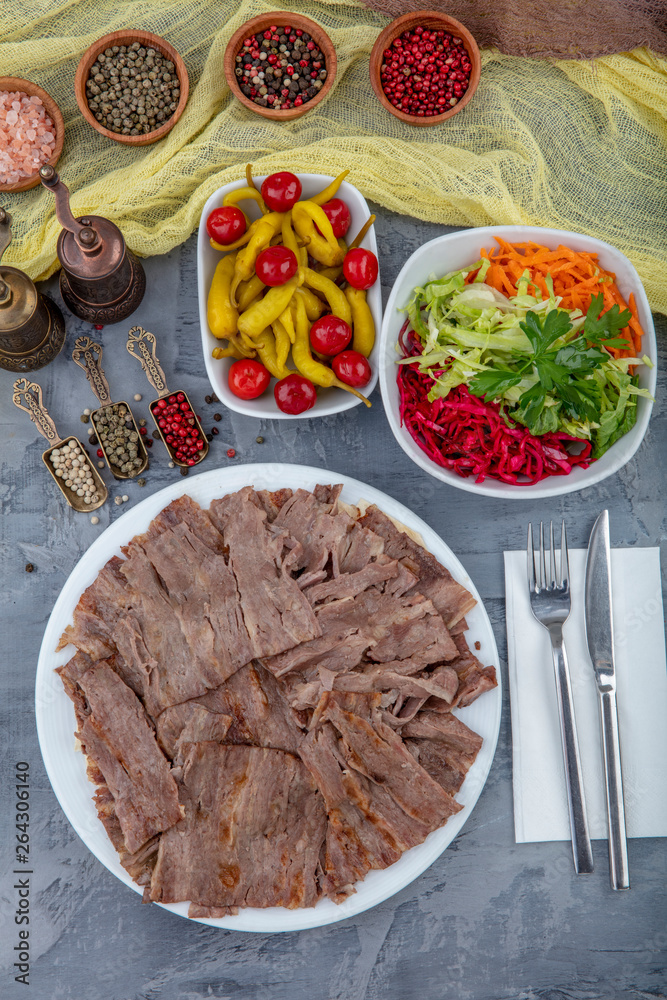 Turkish Doner Kebab on plate. Arabic traditional doner with pita bread ...