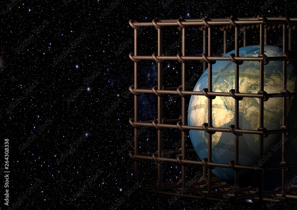 Planet earth behind an iron prison cell. 3D rendering. Stock ...